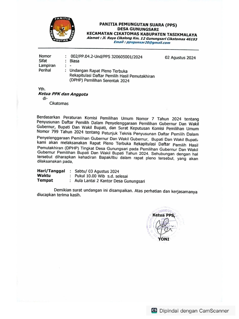 Undangan Pleno DPHP PPK | PDF