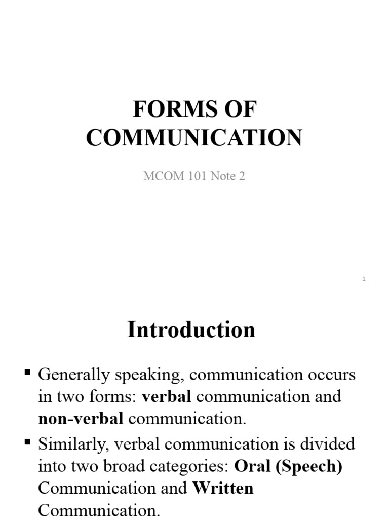 Note 2 - Forms of Comm | PDF | Communication | Nonverbal Communication