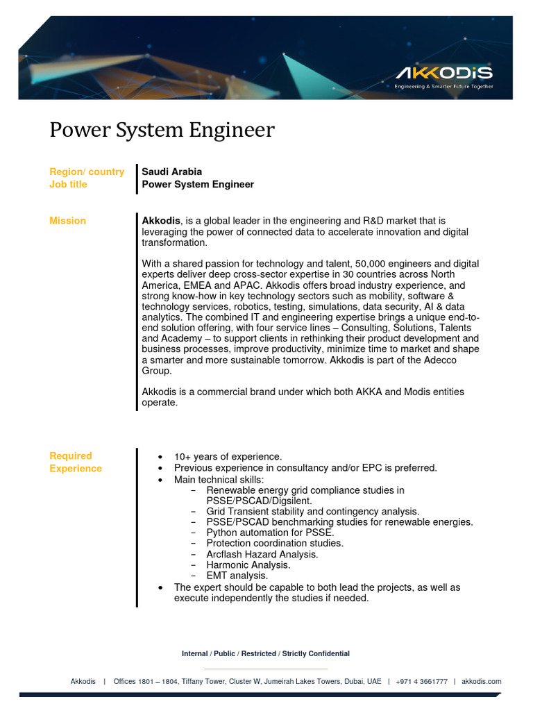 Akkodis JD - Power System Engineer - KSA | PDF | Consultant | Engineering