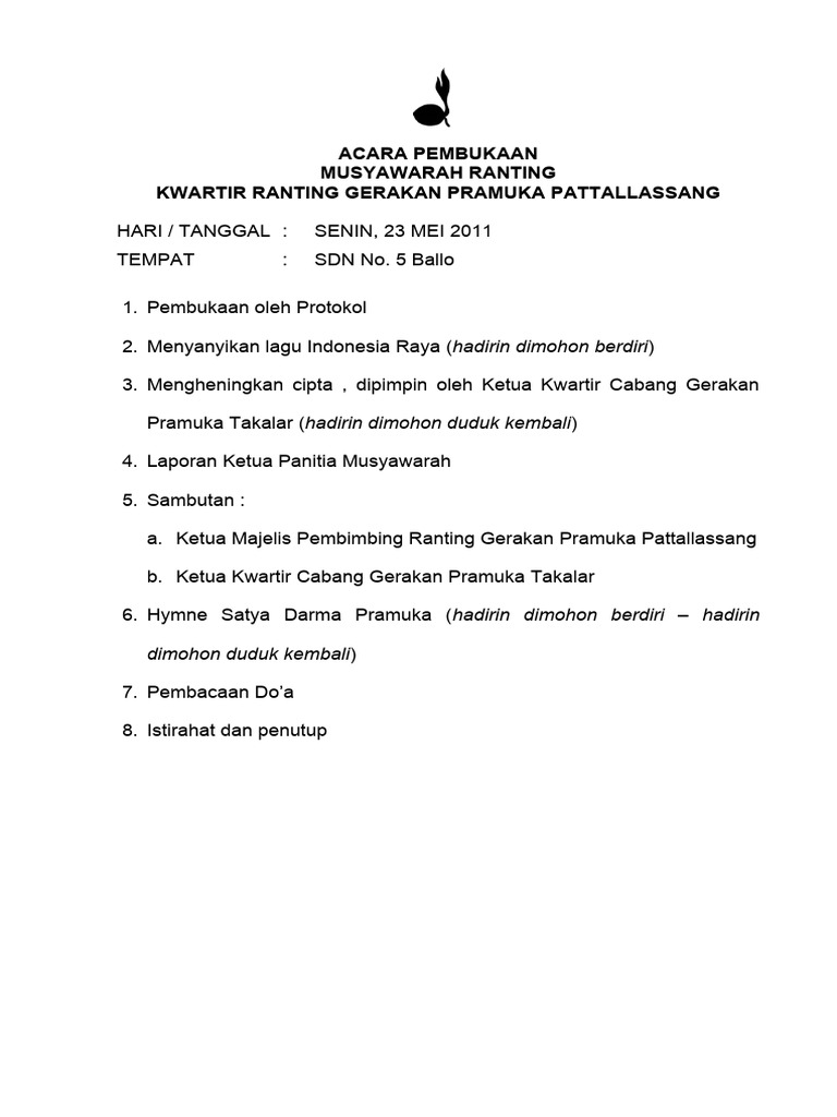 Susunan Acara Pembukaan Dan Penutupan Musran | PDF Susunan Acara Pembukaan Dan Penutupan Musran | PDF