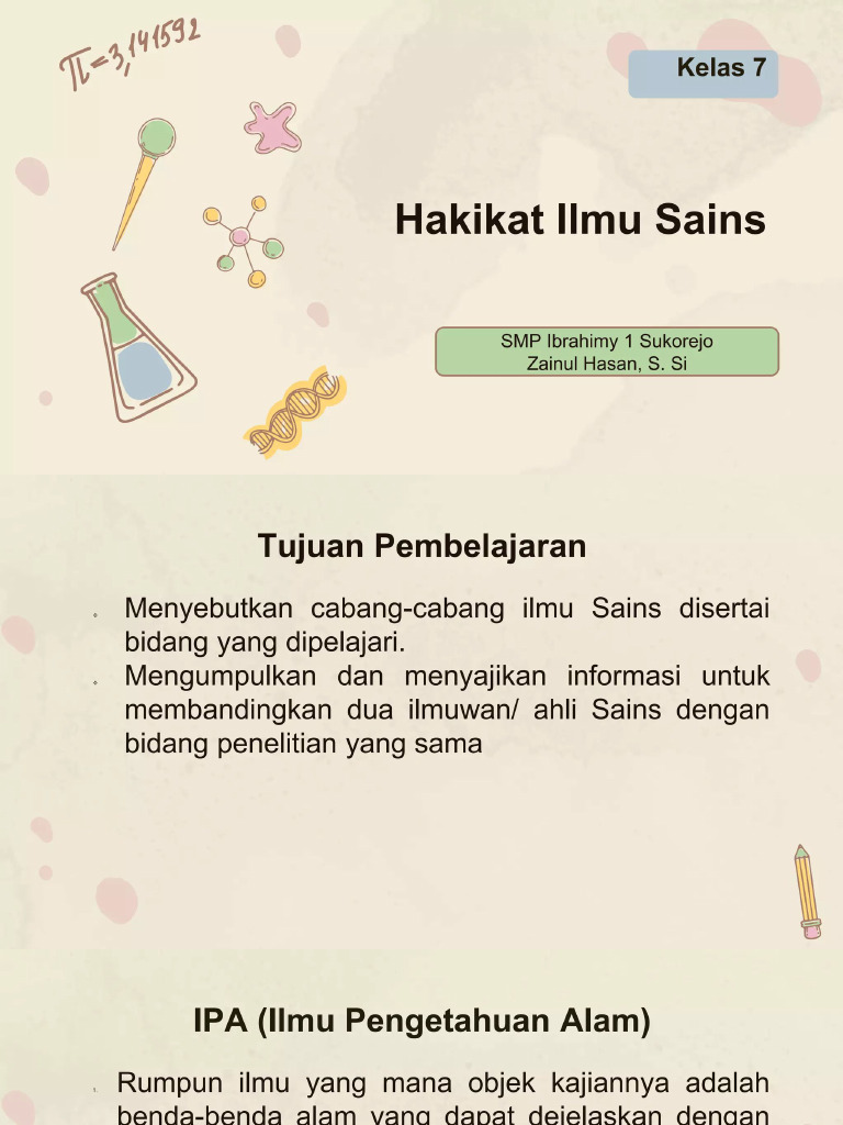 2728-bab-1-1-ipa-kelas-7-hakikat-sains-kurikulum-merdeka-smp-ibrahimy-1-sukorejo-pptx | PDF