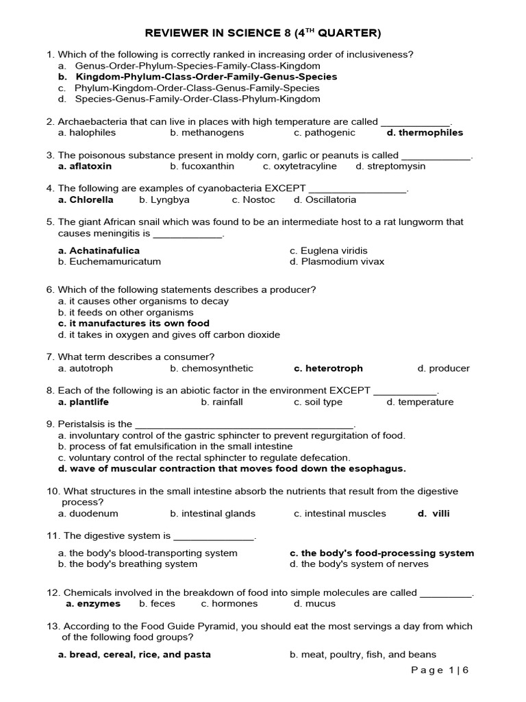 Science 8 Review: 4th Quarter Quiz | PDF | Digestion | Gastrointestinal ...