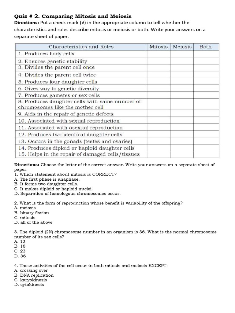 Quiz2 Cell Reproduction BIO G8 | PDF