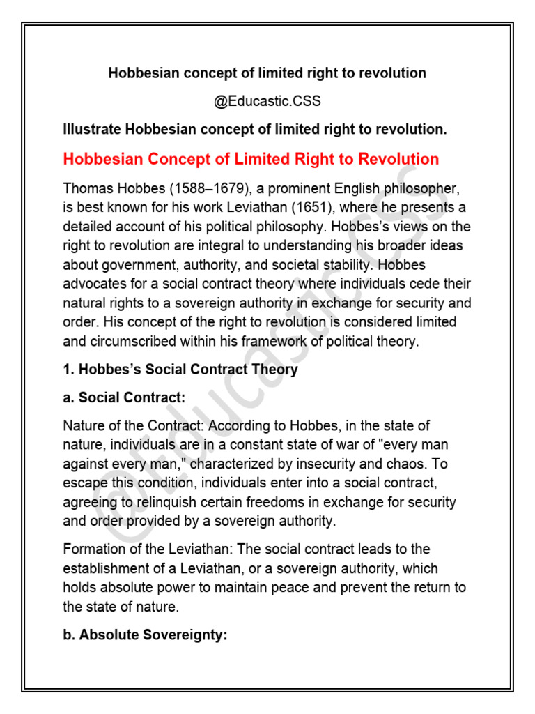 Hobbesian Concept of Limited Right To Revolution | PDF | Social ...