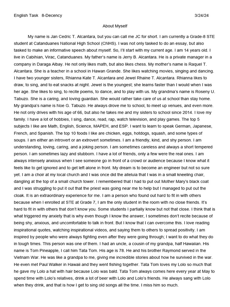 My Life: A Personal Essay by JC | PDF