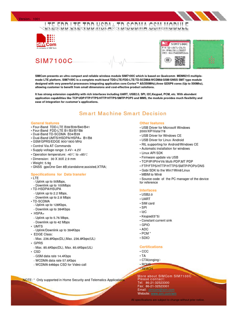 sim7100_china_datasheet | PDF | Lte (Telecommunication) | High Speed ...