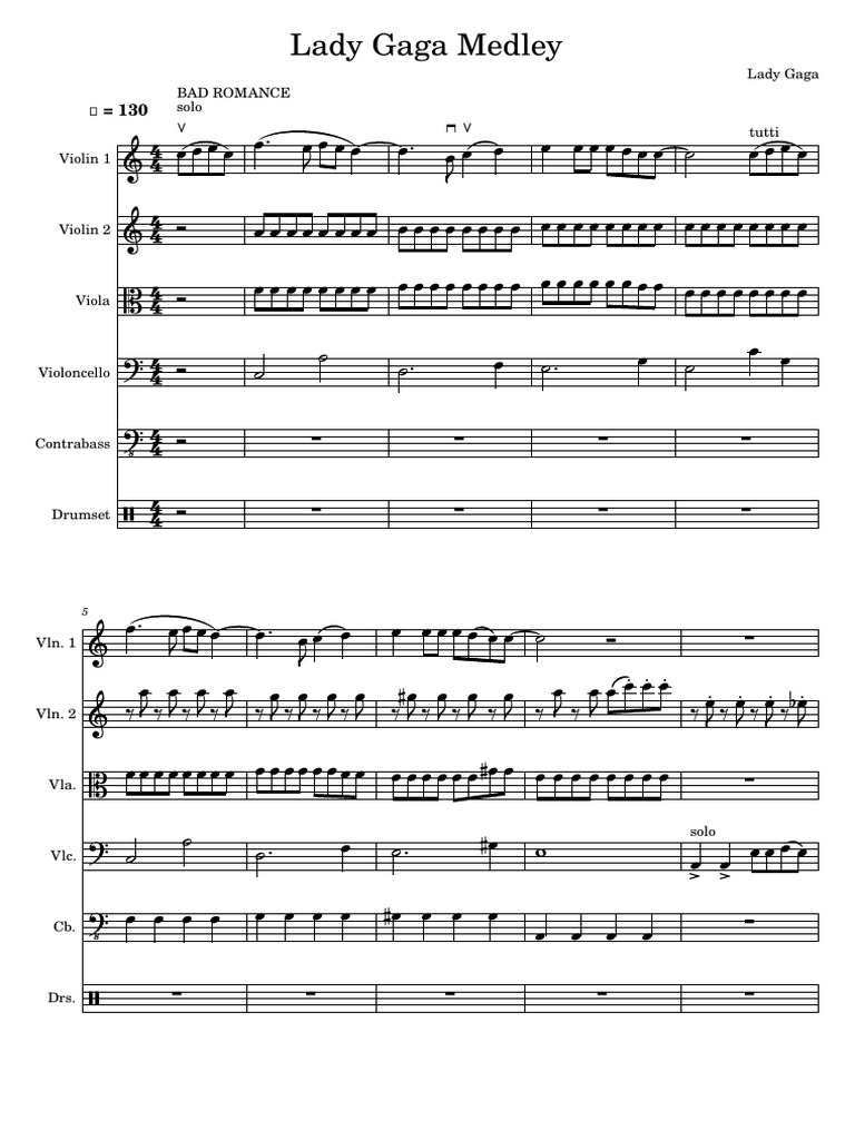 Lady Gaga Medley | PDF | String Instruments | Musical Instruments