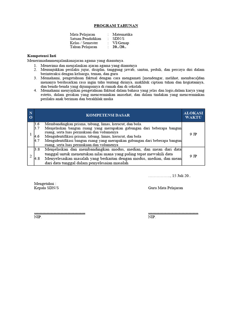 Program Tahunan (Genap) MTK | PDF | Karier & Perkembangan | Kesehatan ...