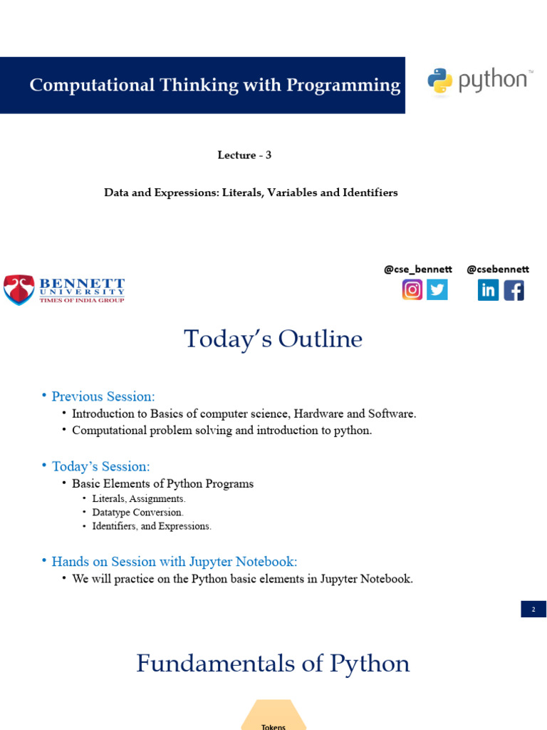 Lec 3. Expression and Data | PDF | Variable (Computer Science) | Boolean Data Type
