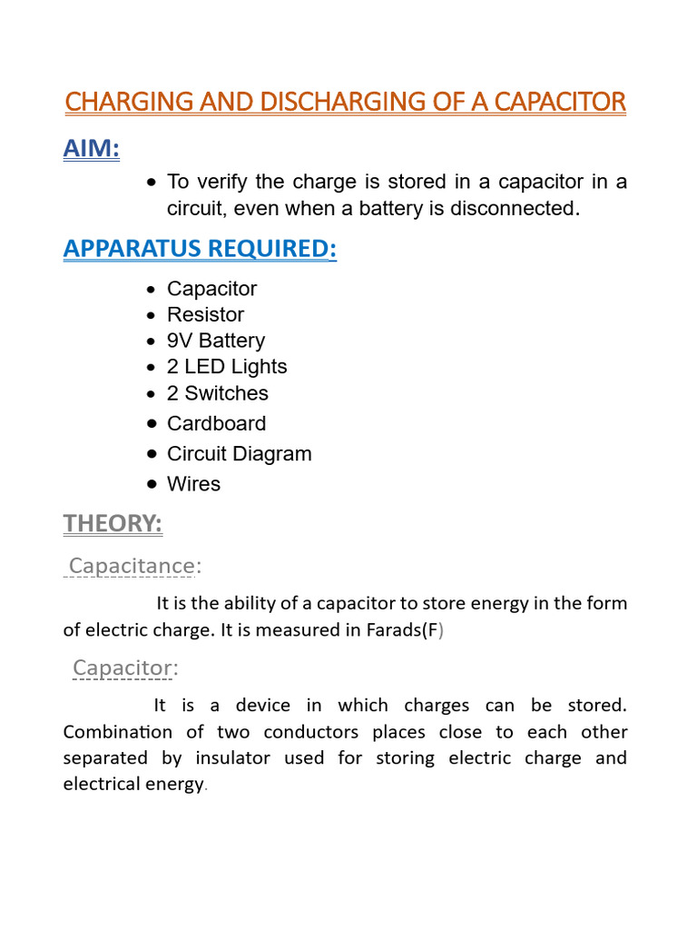 Capacitor Charging and Discharging Guide | PDF | Capacitor | Electrical ...