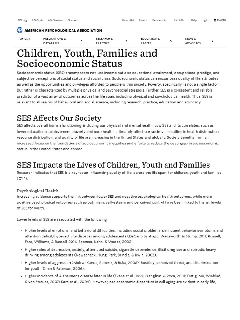 Children, Youth, Families and Socioeconomic Status | PDF ...