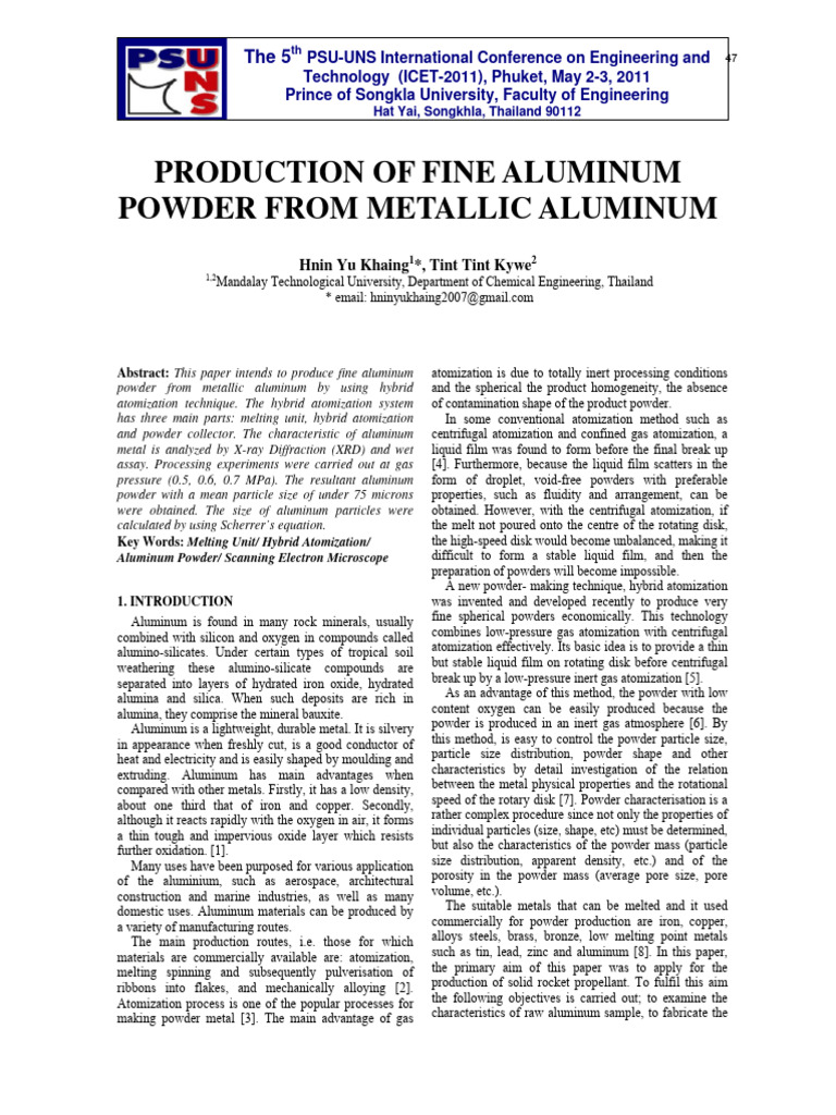 Production of Fine Aluminum Powder | PDF | Metals | Aluminium