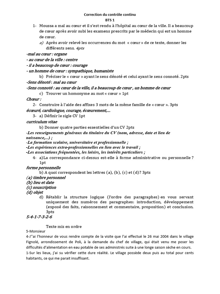 Correction contrôle continu BTS 1 | PDF