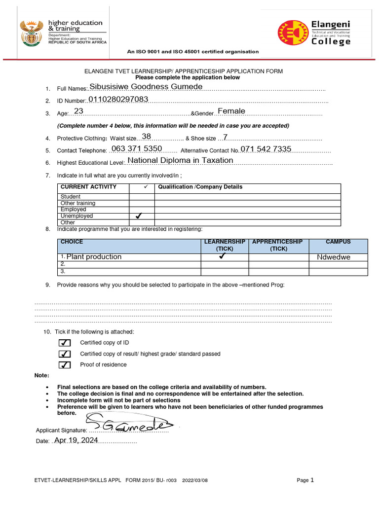 LEARNERSHIP - AND - SKILL - APPLICATION - FORM - As - Amended (1) - 1 | PDF