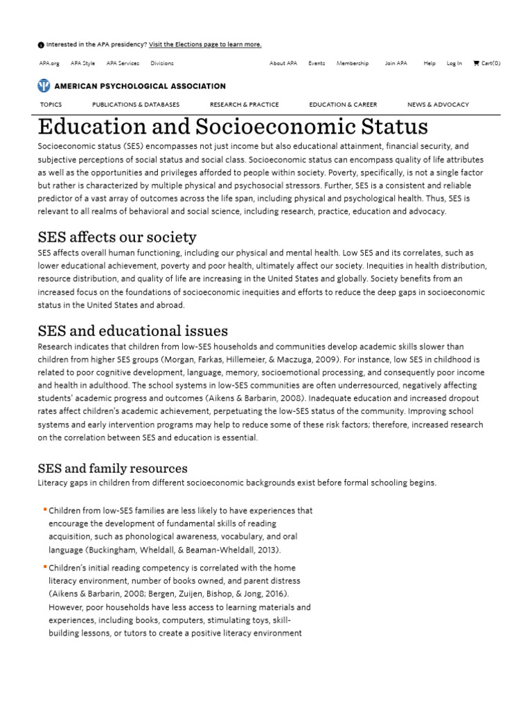 Education and Socioeconomic Status Factsheet | PDF | Socioeconomic Status | Behavioural Sciences