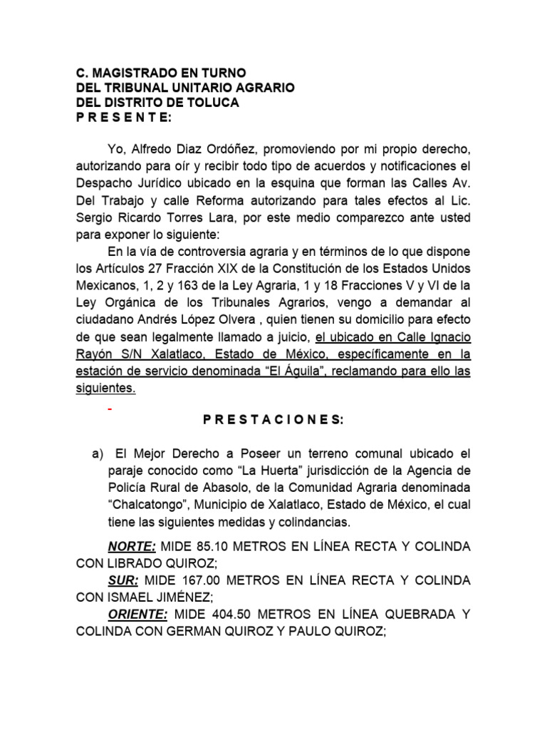 Demanda Agraria | PDF | Demanda judicial | México