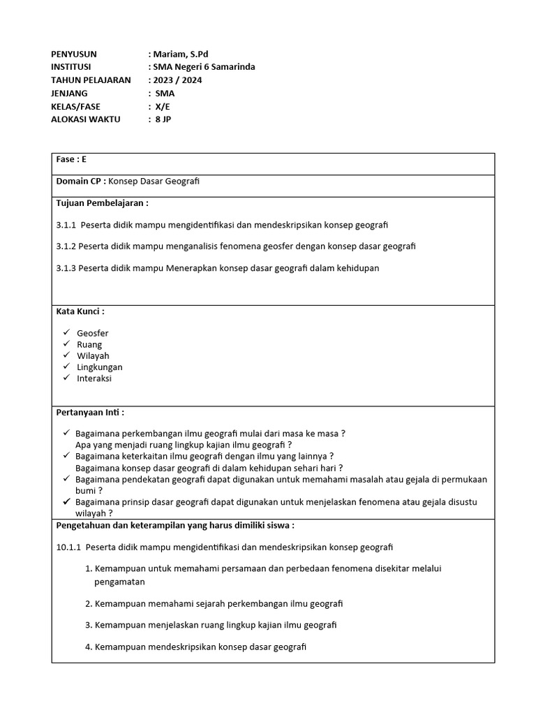 Modul Ajar Geo Fase e Bab 1 | PDF