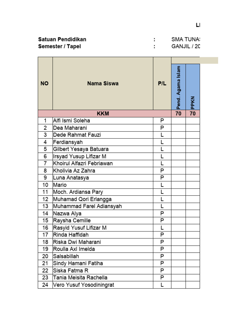 Contoh Leger KLS X | PDF