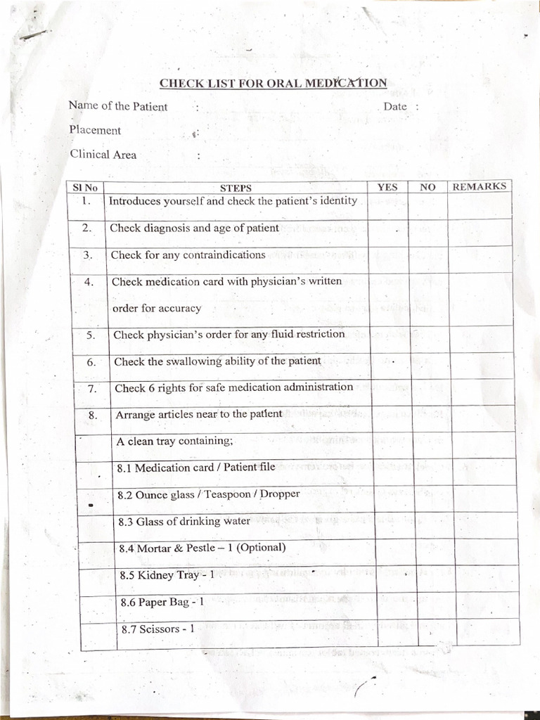 Oral Medication Check List | PDF