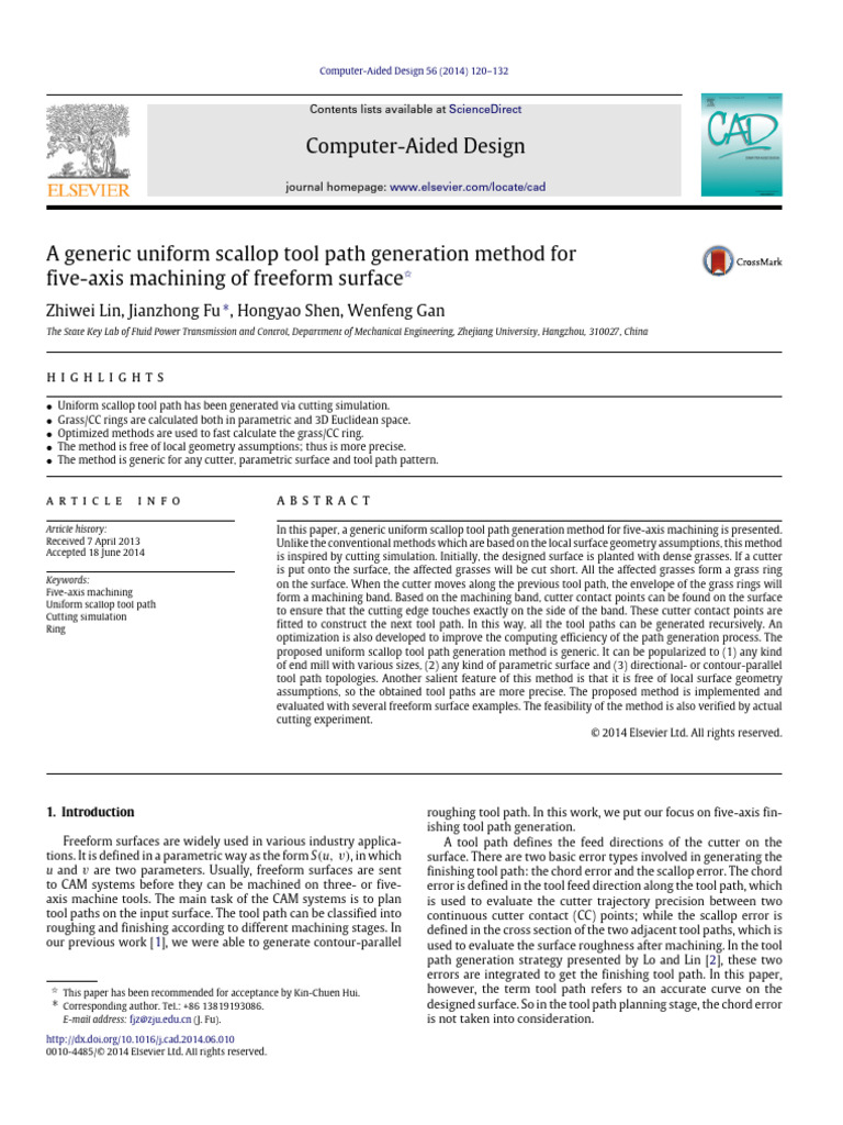 A Generic Uniform Scallop Tool Path Generation Method For Five-Axis Machining of Freeform ...