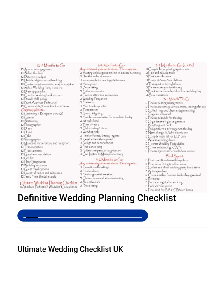 Definitive Wedding Planning Checklist - Wedding Planning Timeline | PDF ...