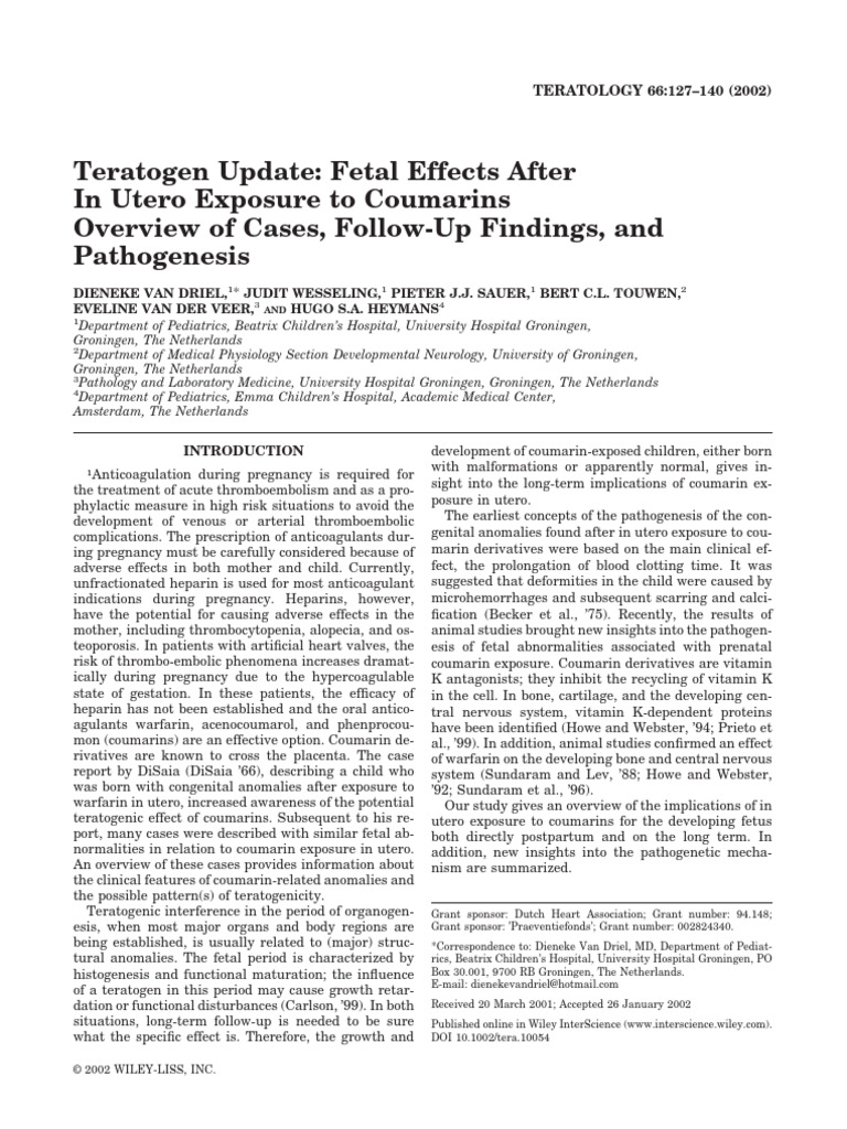 Teratology - 2002 - Van Driel - Teratogen Update Fetal Effects After in ...