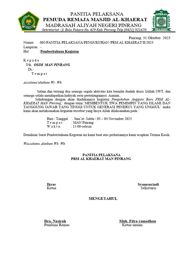 Surat Pengukuhan 2023 2024 | PDF