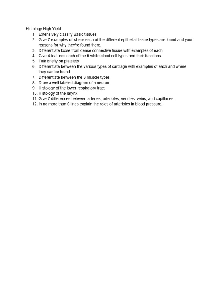 Questions Histology High Yield | PDF