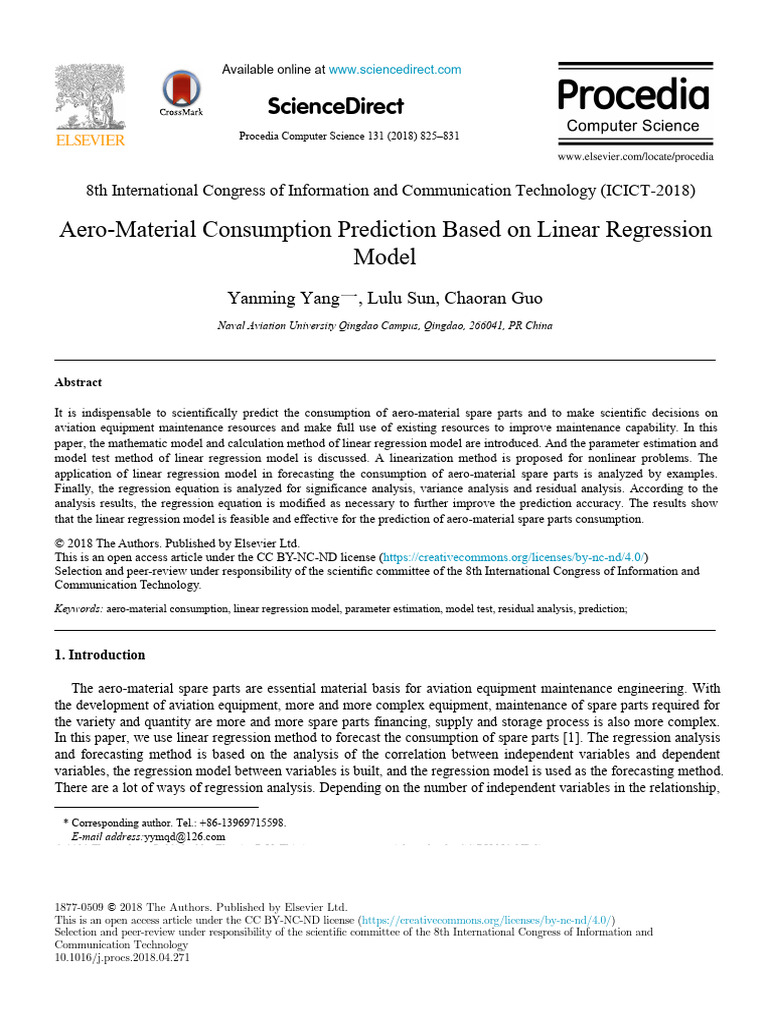 Aero Material Consumption Prediction Based On Linear - 2018 - Procedia ...