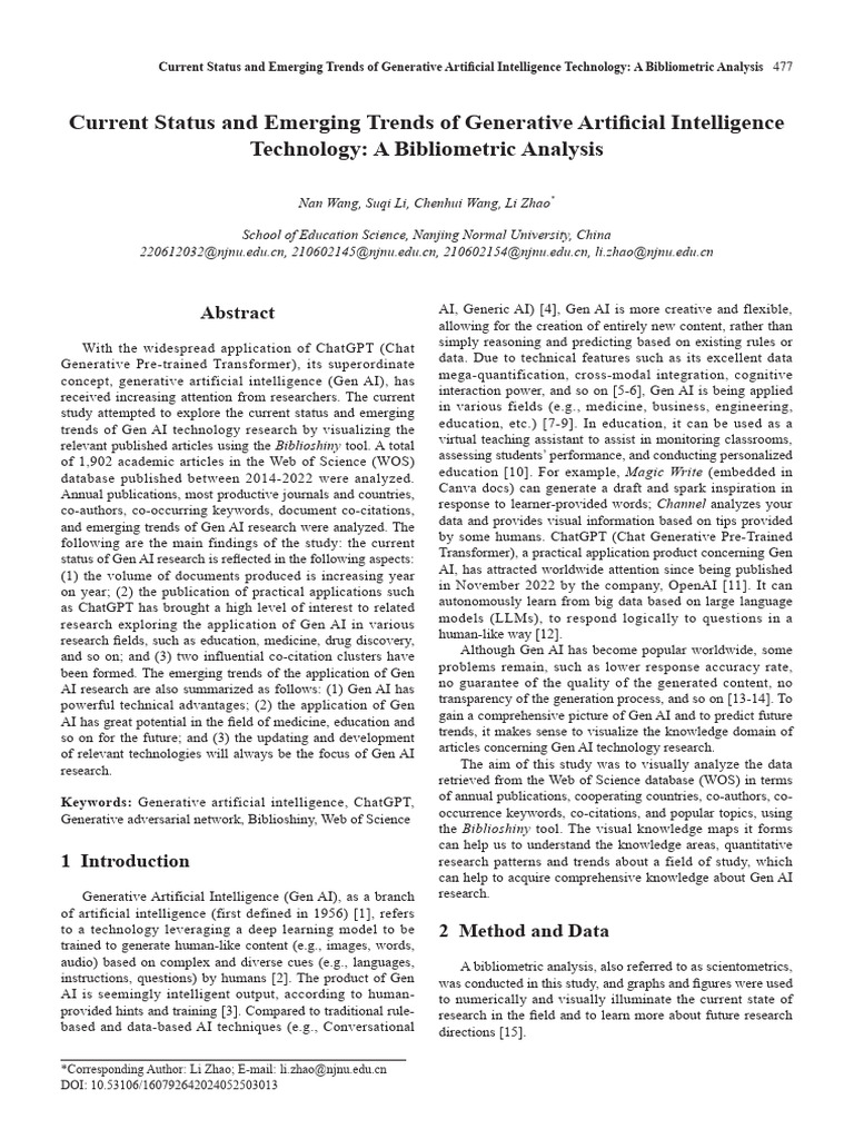Current Status and Emerging Trends of Generative Artificial Intelligence Technology - A ...