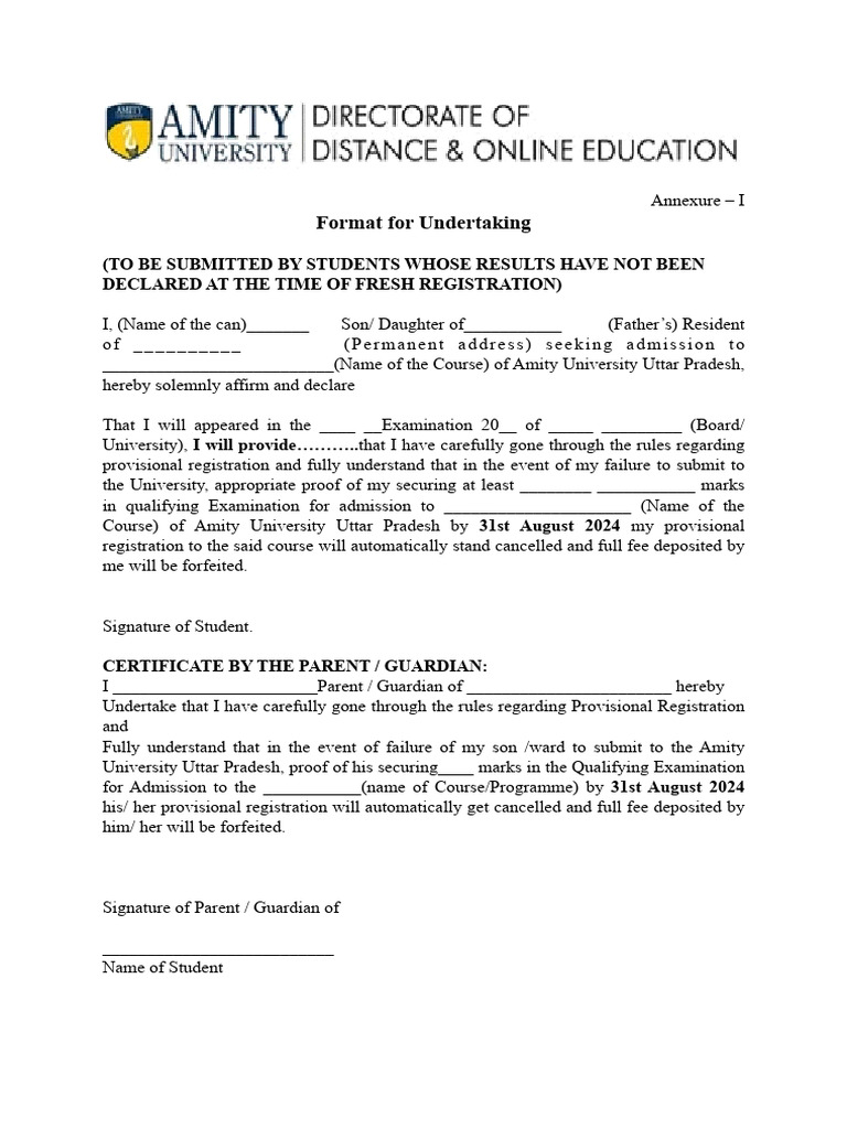 Undertaking Form 31st August | PDF