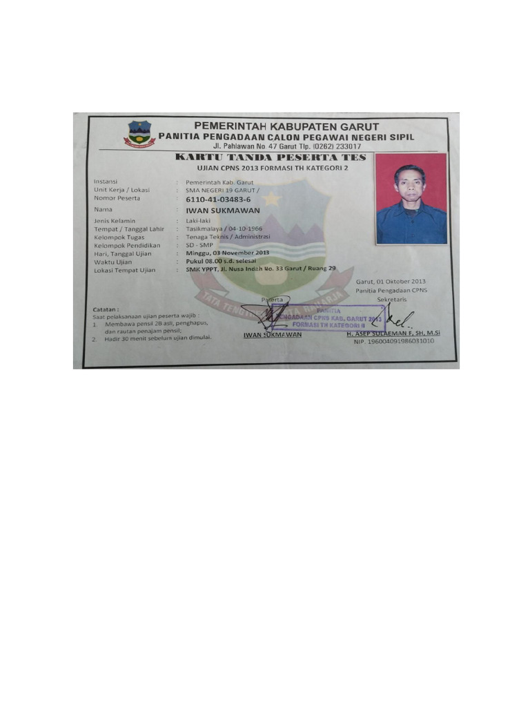 Kartu Tanda Peserta Tes | PDF