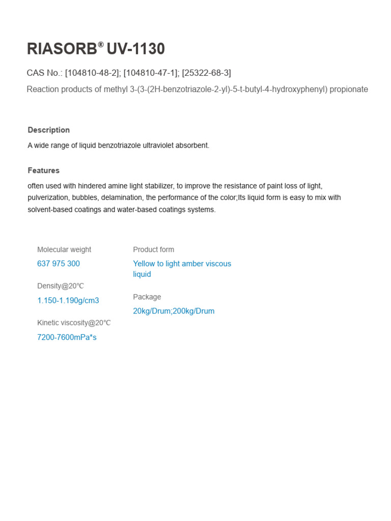 Rianlon Riasorb UV-1130 TDS | PDF