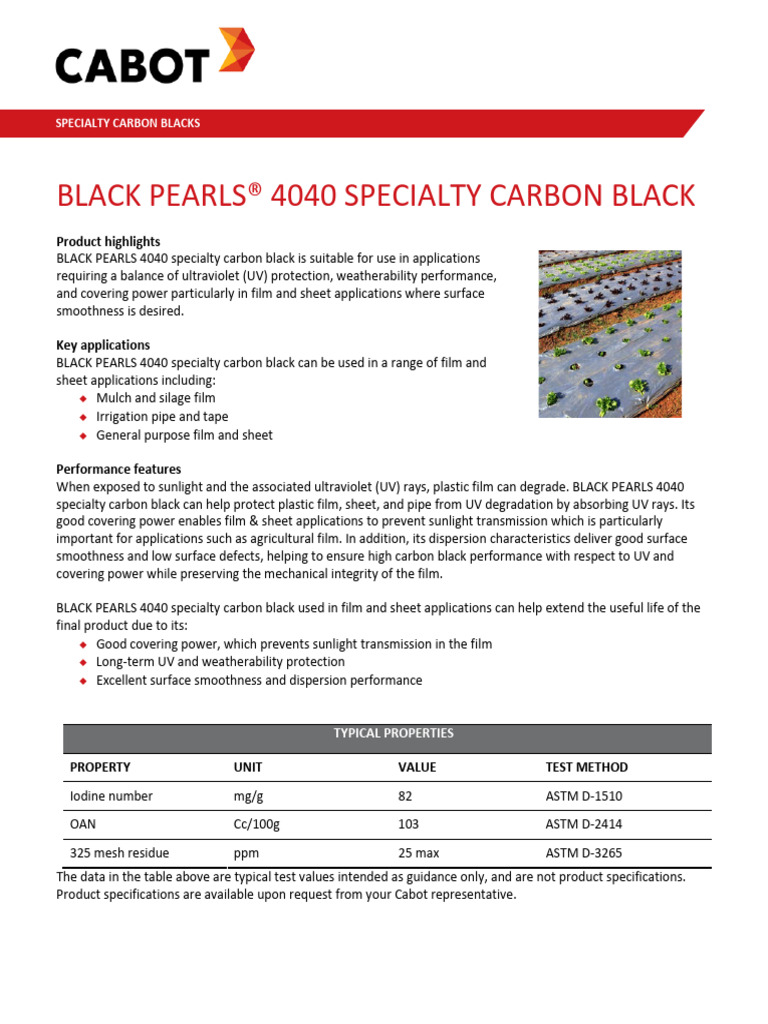 Cabot Datasheet - BLACK PEARLS 4040 | PDF | Ultraviolet | Materials
