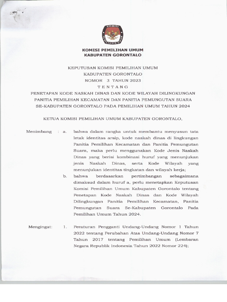 SK Ketua KPU Ttg Tata Naskah Dinas | PDF