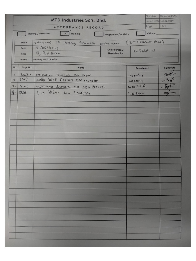 Attendance Record Jit Frame Wrong Fitting | PDF