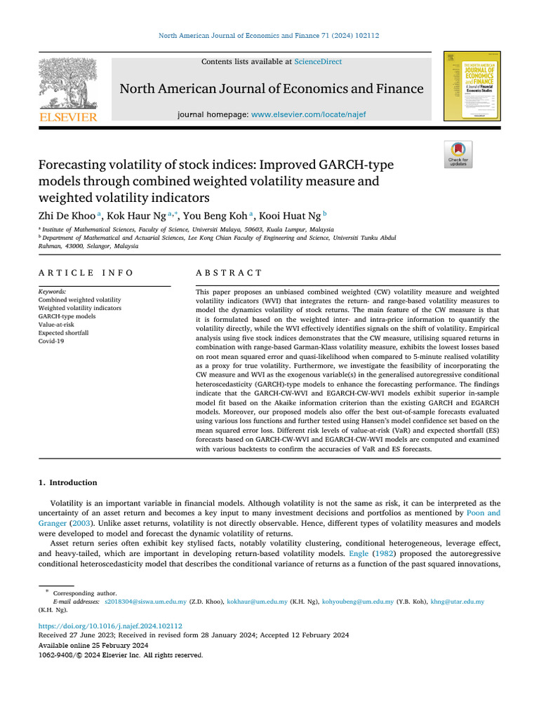 Forecasting Volatility of Stock Indices | PDF | Volatility (Finance) | Value At Risk