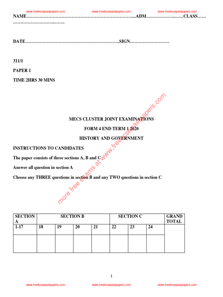 2022 Muranga County Mock 311 1 HIST PP1 QS | PDF