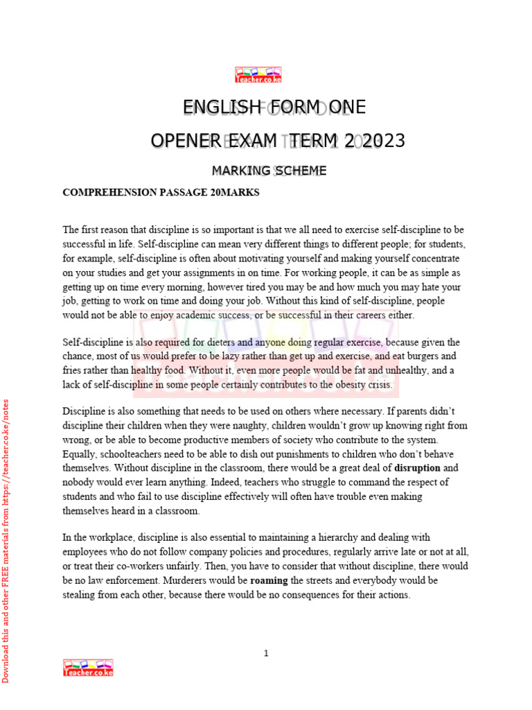 Form One English Exam Guide | PDF | Disciplines | Teachers