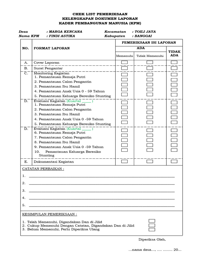 Chek List Pemeriksaan KPM | PDF