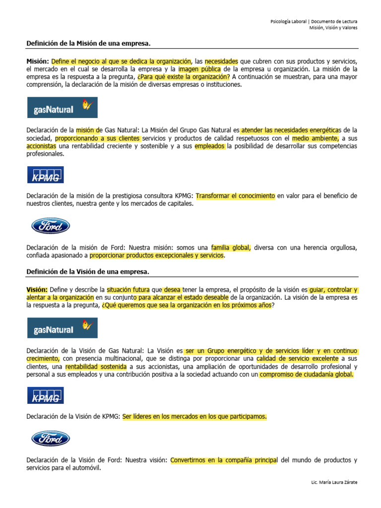 Misión y Visión de Ford y Valores Empresariales | PDF | Business ...