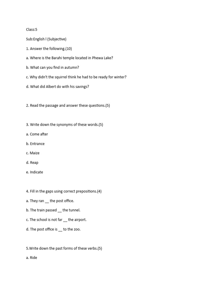 Class - 5 - English L Sub | PDF | Linguistic Morphology | Grammar