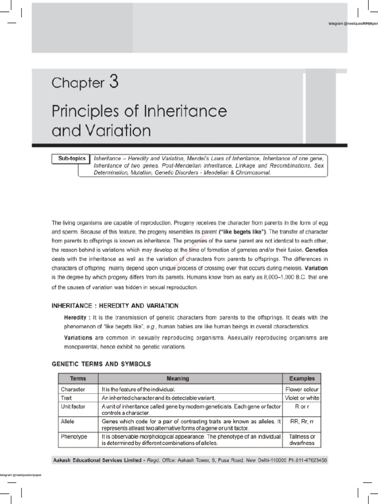 Principles of Inheritance and Variations | PDF