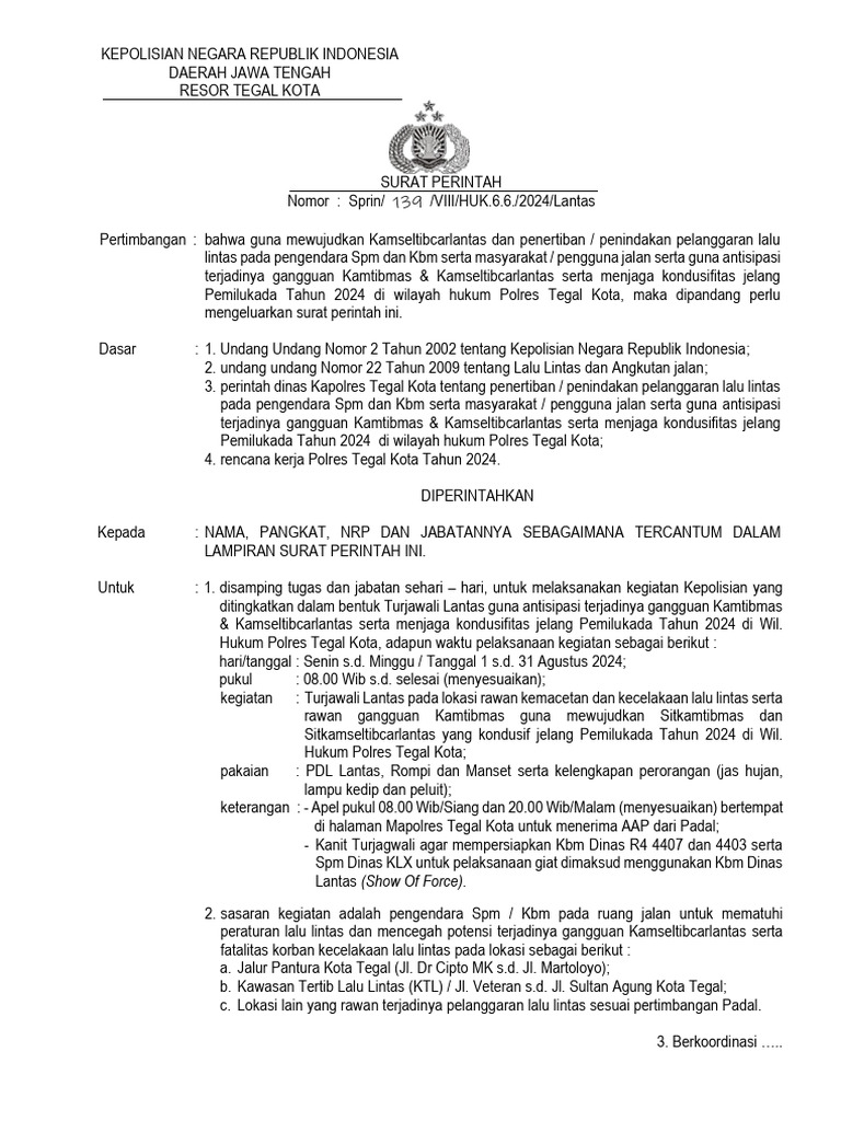 Sprin E-Turjawali Agustus 2024 | PDF