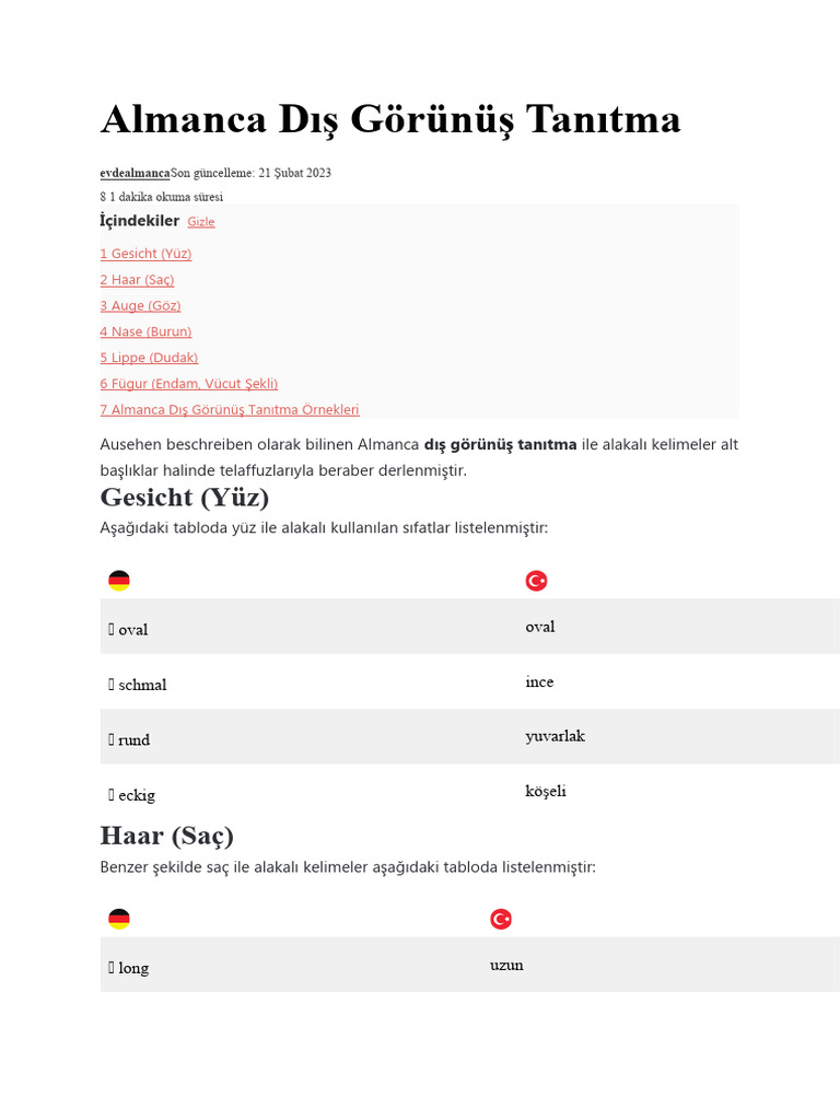 Almanca Dış Görünüş Tanıtma | PDF