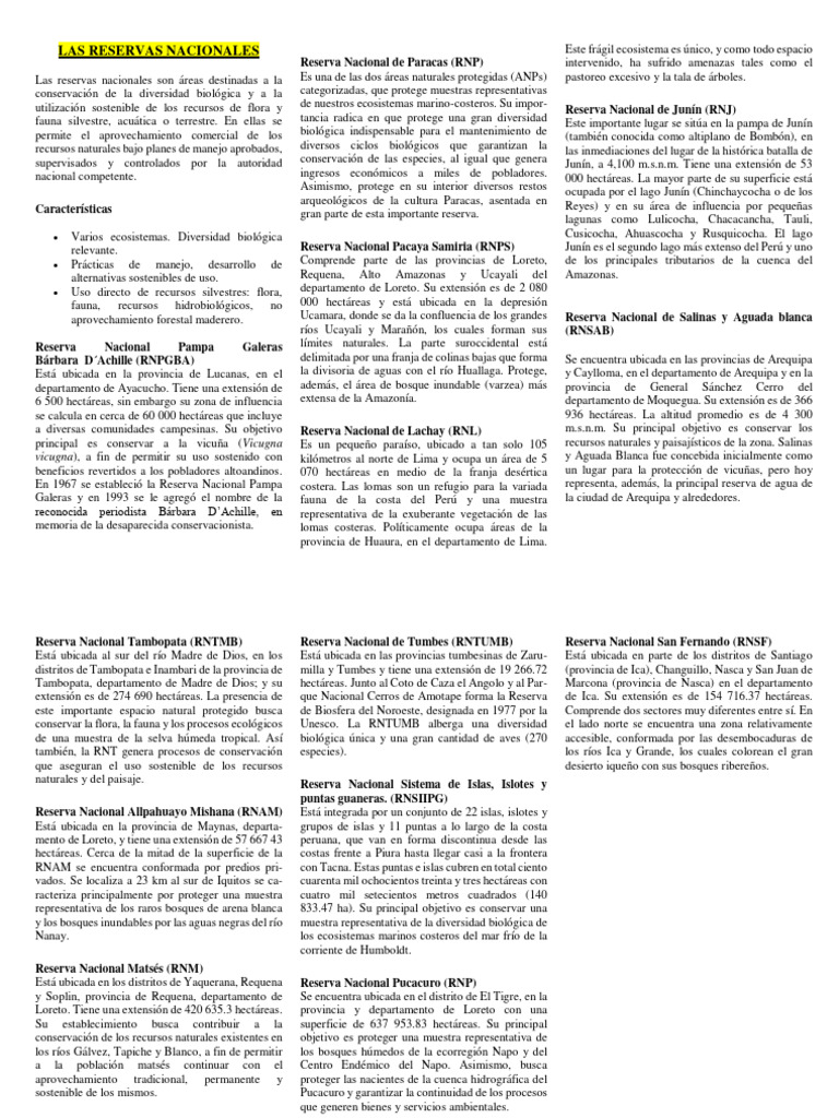 Las Reservas Nacionales | PDF | Ecología de sistemas | Protección del ...