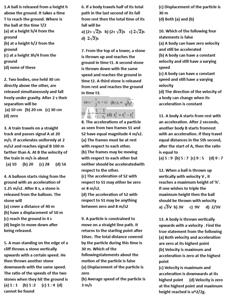 Class 11 Kinematics in 1D Test | PDF | Acceleration | Velocity