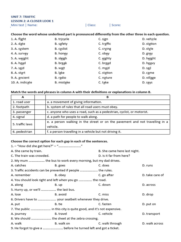 G7 Unit 7 Lesson 2 (NO KEYS) | PDF | Traffic | Road