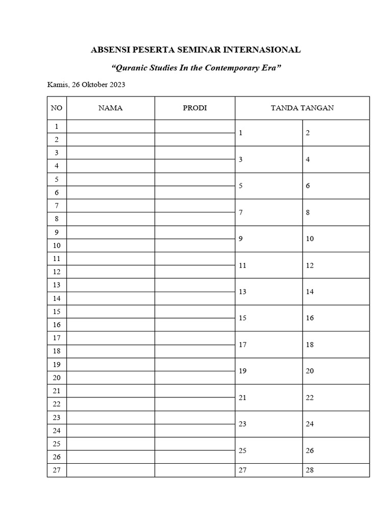 Absensi Peserta Seminar Internasional | PDF