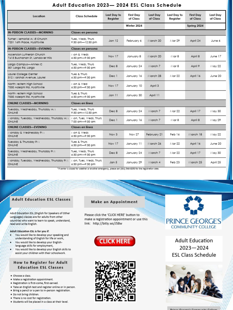 2023-2024 ESL Class Schedule | PDF | English As A Second Or Foreign ...